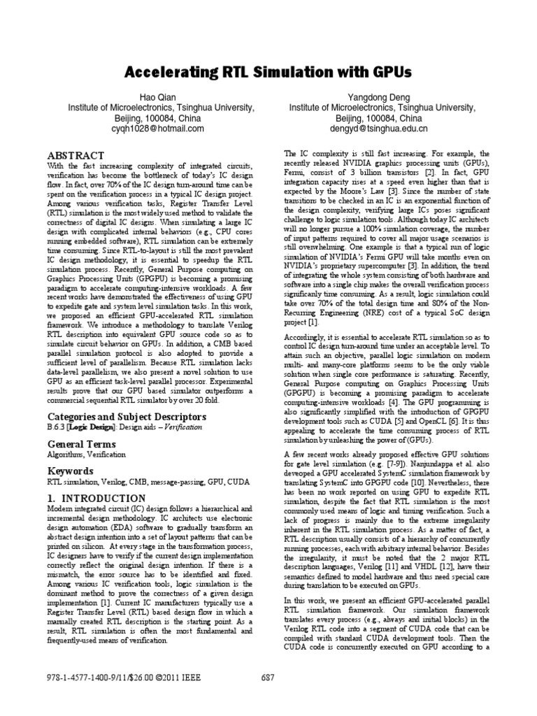 Accelerating RTL Simulation With GPUs | PDF | Art | Computers