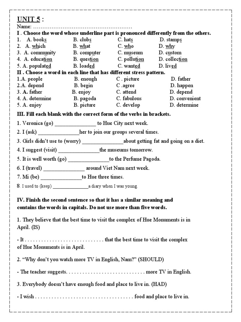 Exercises For Unit 5 | PDF | Hue