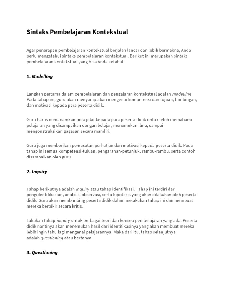 Sintaks Pembelajaran Kontekstual | PDF