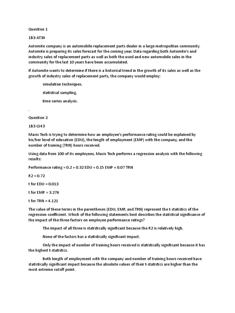 Regression Analysis Questions | PDF