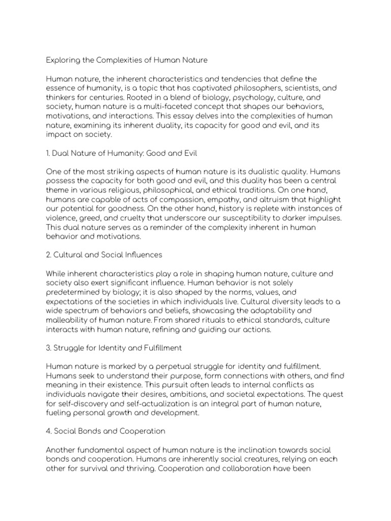 Essay On Human Nature | PDF | Human Nature | Human