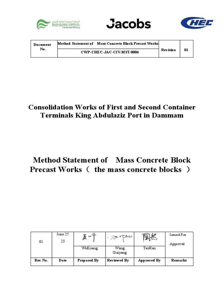 Method Statement of Mass Concrete Block Precast Works | PDF