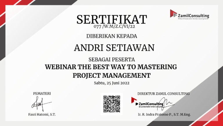 Sertifikat Project Management Online Andri Setiawan | PDF