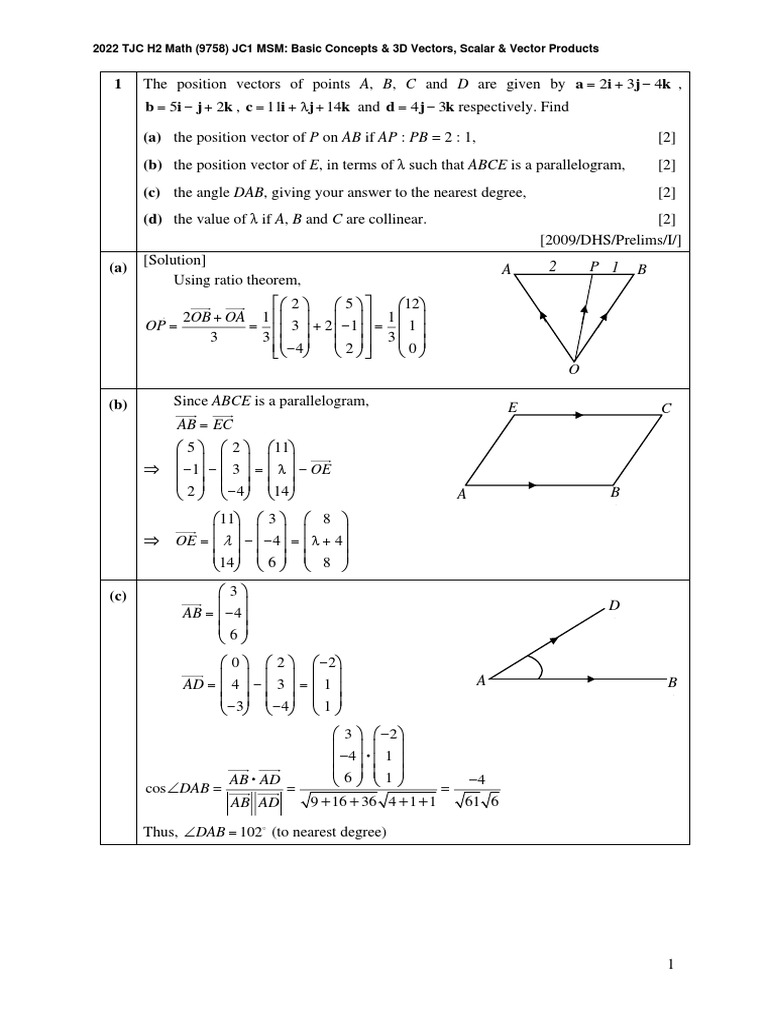 2022 H2 JC1 MSM Vectors I (Solutions) | PDF | Euclidean Vector ...