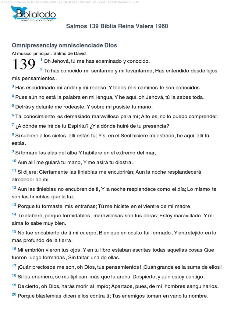 Salmos 139 Biblia Reina Valera 1960 | PDF