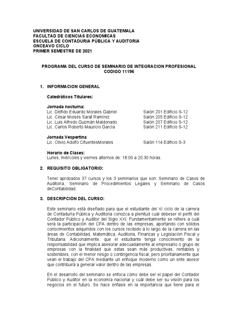 PROGRAMA SEMINARIO INTEGRADOR Final 2021 20ene2021 | PDF | Auditoría | Contador