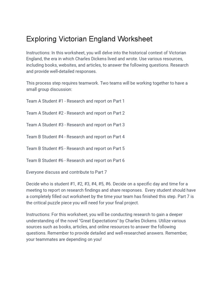 Exploring Victorian England Worksheet 1 | PDF | Victorian Era | Society
