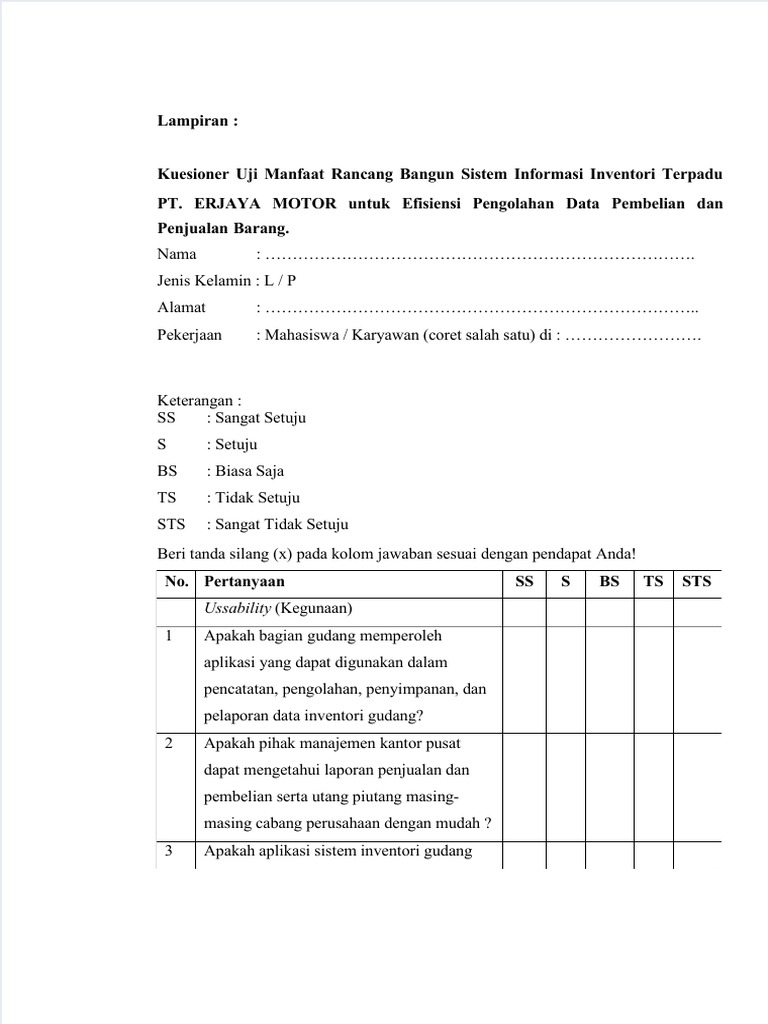 Dokumen - Tips - 6 Contoh Kuesioner Uji Manfaat Rancang Bangun Sistem ...