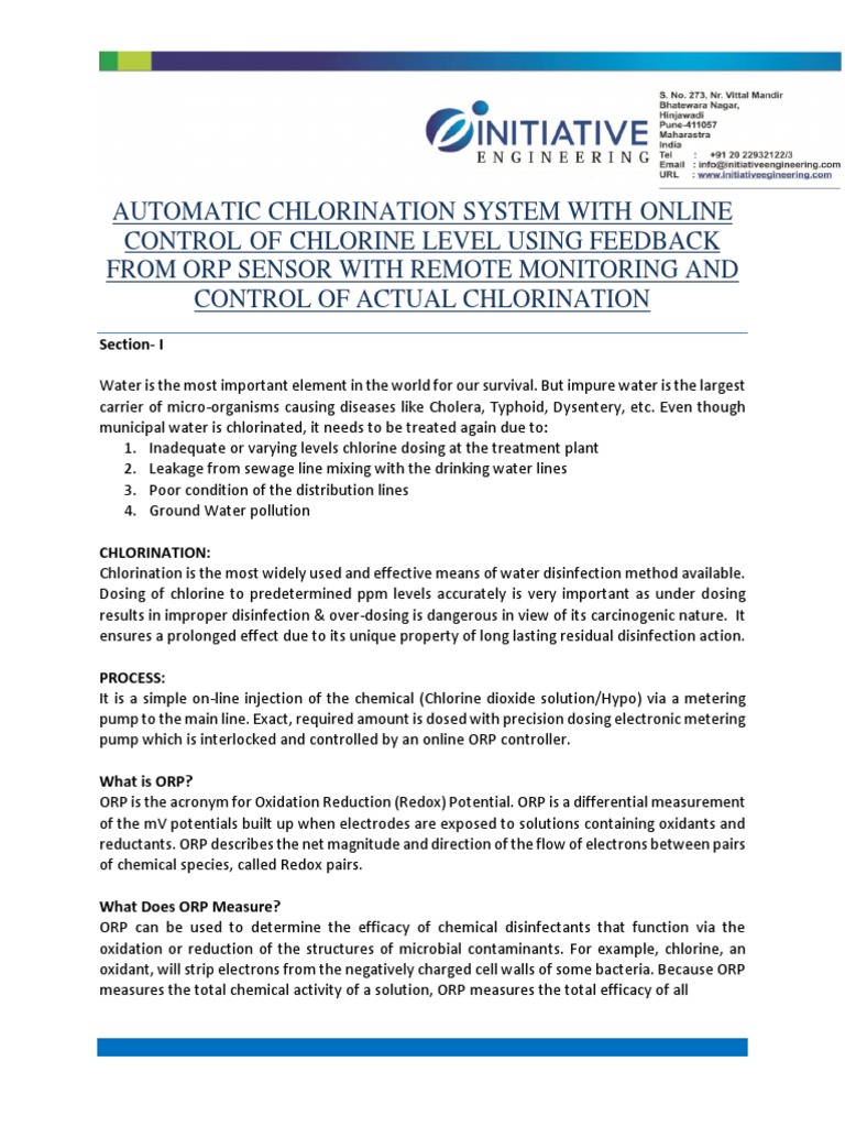 Automatic Chlorination System With Online Control of Chlorine Level ...