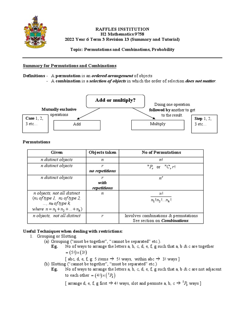 Revision 13 - Permutations and Combinations, Probability - Solns | PDF