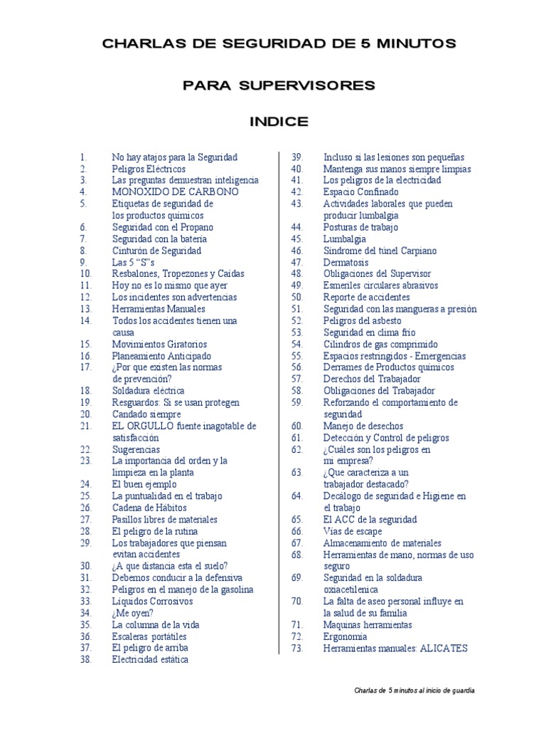 120 Charlas de Seguridad de 5 Minutos | PDF