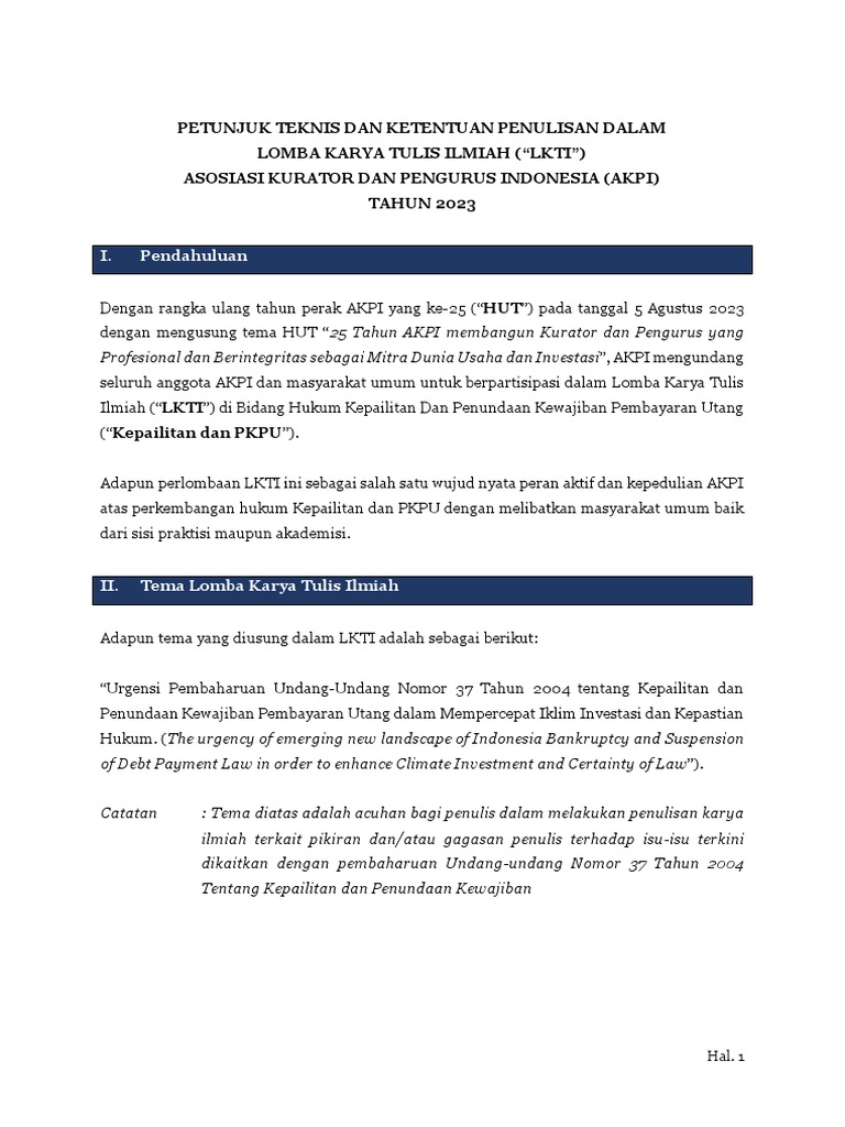 Ketentuan Dan Petunjuk Teknis LKTI AKPI 2023 | PDF | Politik | Seni