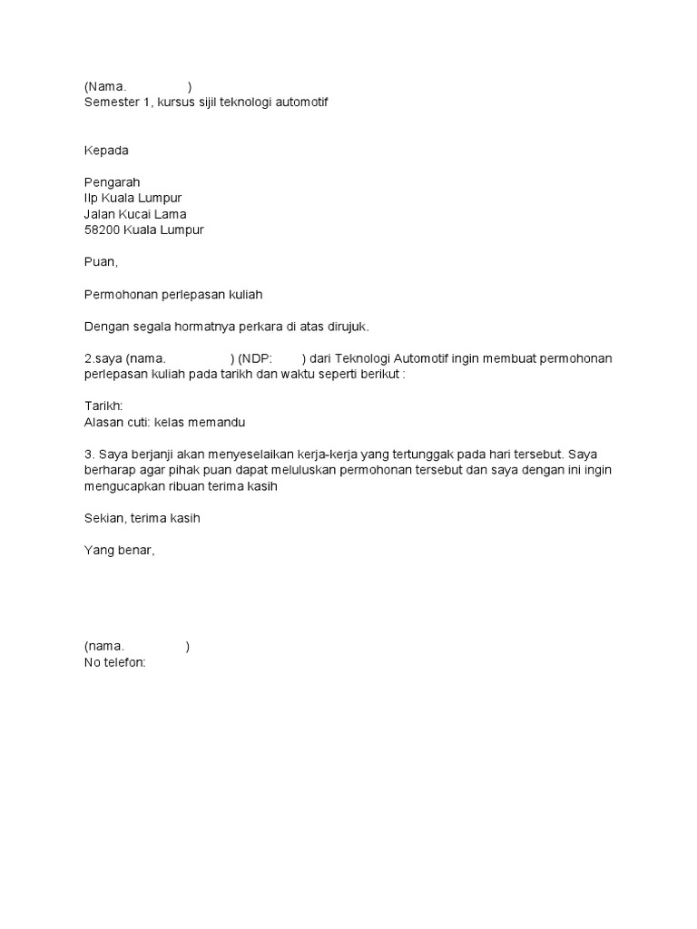 Surat Cuti Jpj | PDF