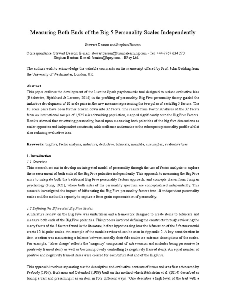 Measuring Both Ends of The Big 5 Personality Scales Independently | PDF ...