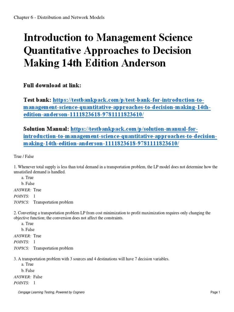 Introduction To Management Science Quantitative Approaches To Decision Making 14th Edition ...