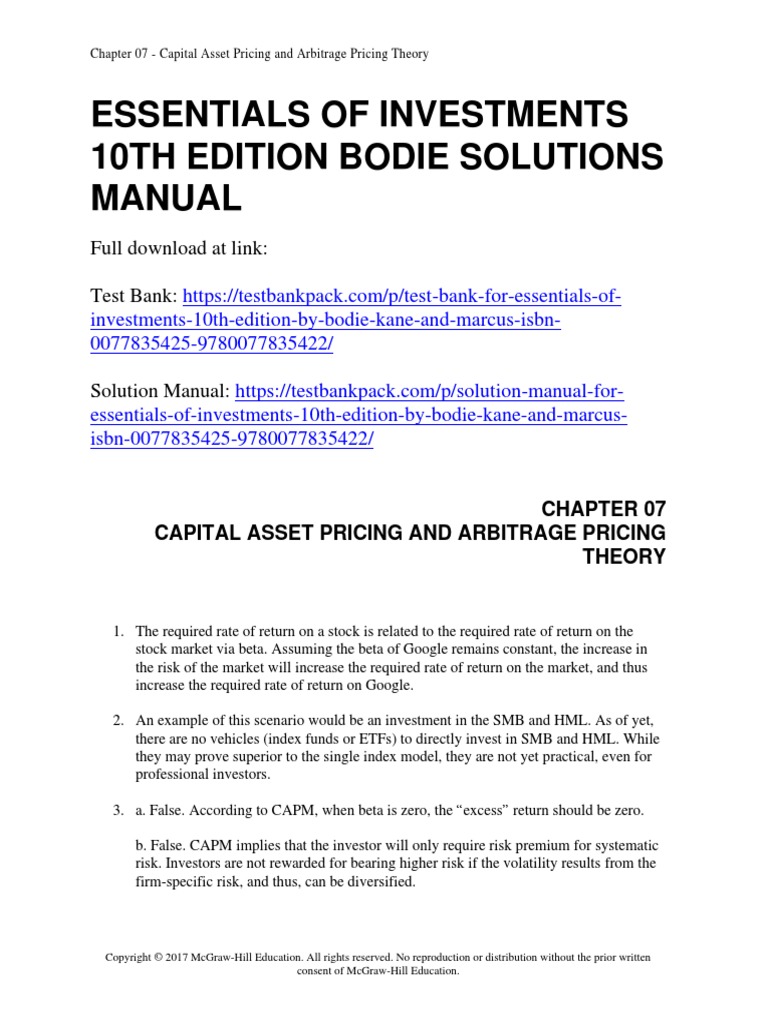 Essentials of Investments 10th Edition Bodie Solutions Manual Download ...