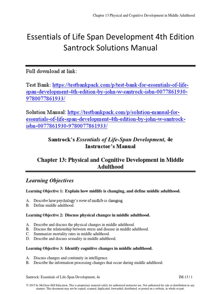 Essentials of Life Span Development 4th Edition Santrock Solutions ...