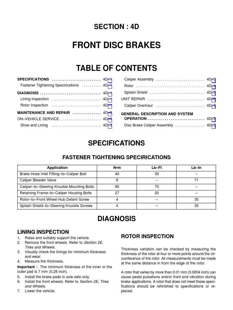Front Disc Brakes: Section: 4D | PDF