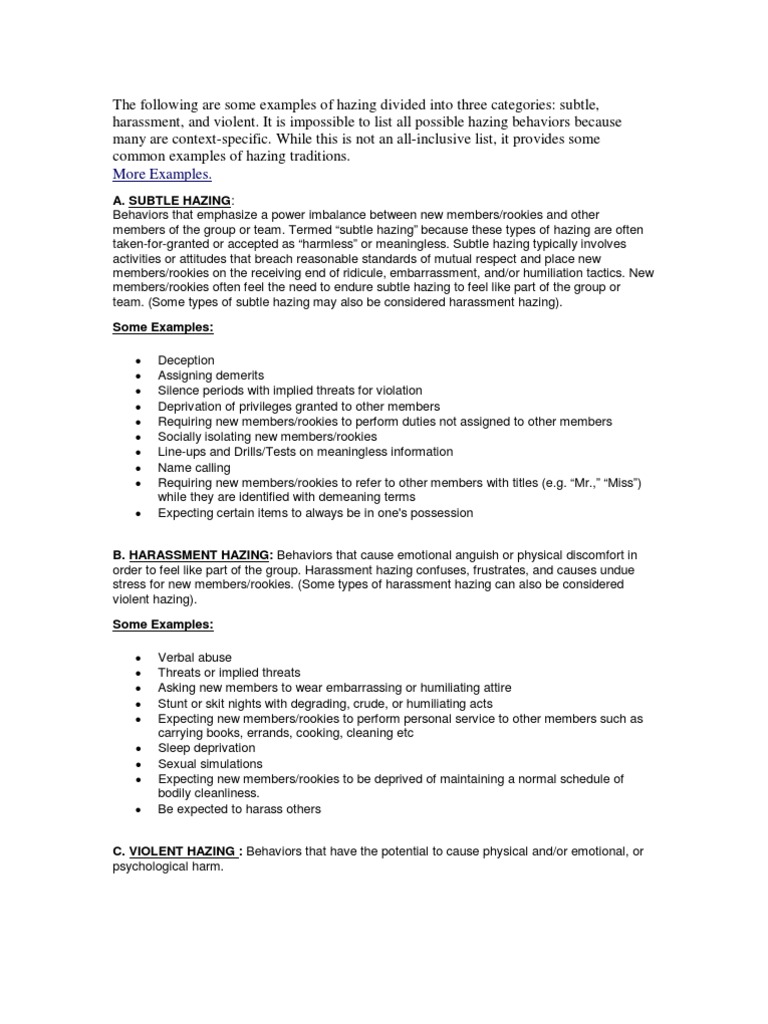 Examples of Hazing | Download Free PDF | Aggression | Violence
