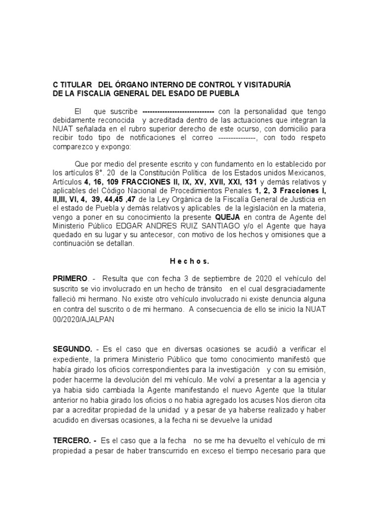 Queja Órgano de Control | PDF