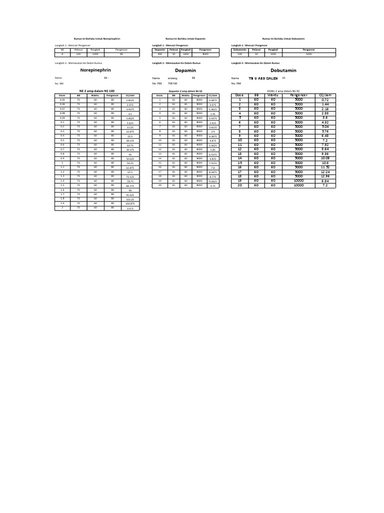 PENGHITUNGAN RUMUS NE,DOBU,DOPAMIN | PDF