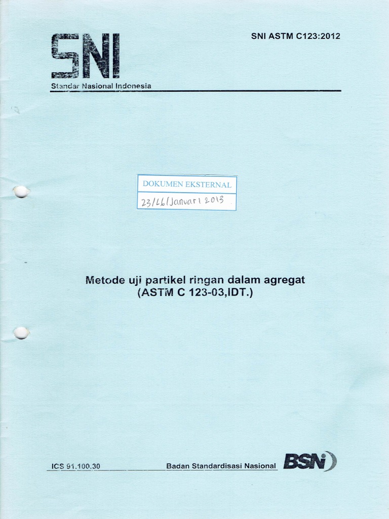 Sni Astm C123 - 2002 Metode Uji Partikel Ringan DLM Agregat | PDF