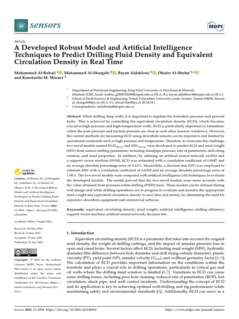 A Developed Robust Model and Artificial Intelligence Techniques To Predict Drilling Fluid ...
