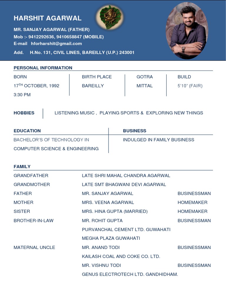 Harshit Agarwal: Personal & Family Overview | PDF