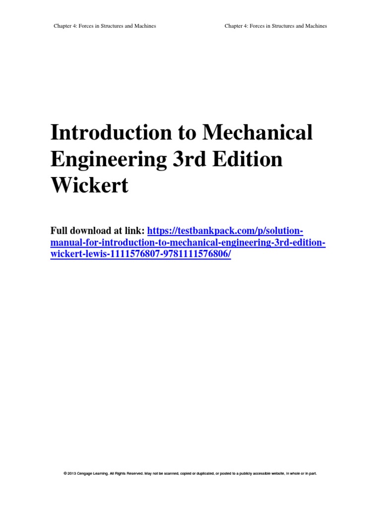 Introduction To Mechanical Engineering 3rd Edition Wickert Solutions Manual 1 | PDF