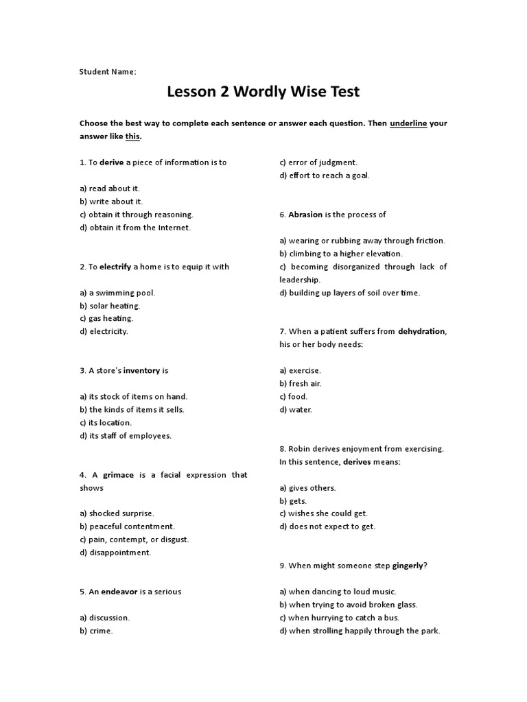 Lesson 2 Wordly Wise Test | PDF