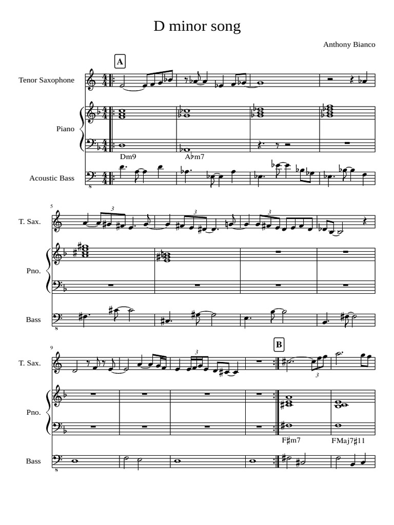 D Minor Song Score - Parts | PDF | Saxophone | American Styles Of Music
