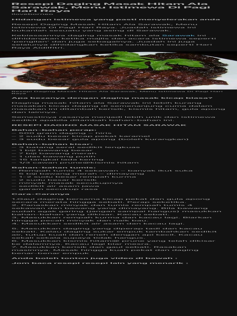 Resepi Daging Masak Hitam Ala Sarawak, Menu Istimewa Di Pagi Hari Raya ...