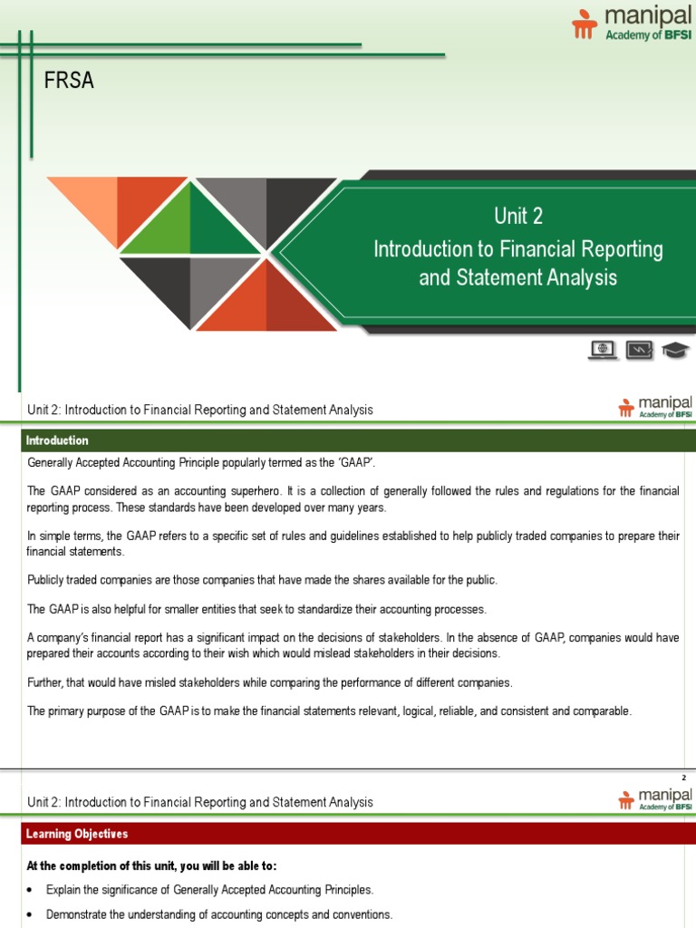 FRSA - Unit 2 - Introduction To Financial Reporting and Statement ...