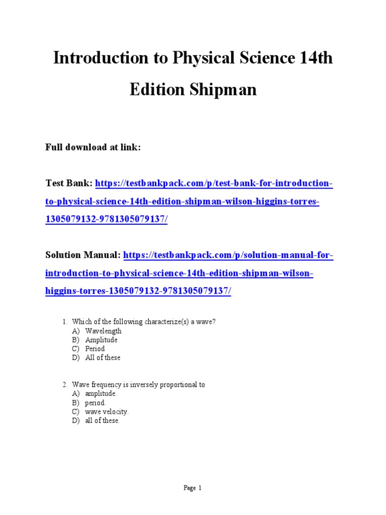 Introduction To Physical Science 14th Edition Shipman Test Bank 1 | PDF