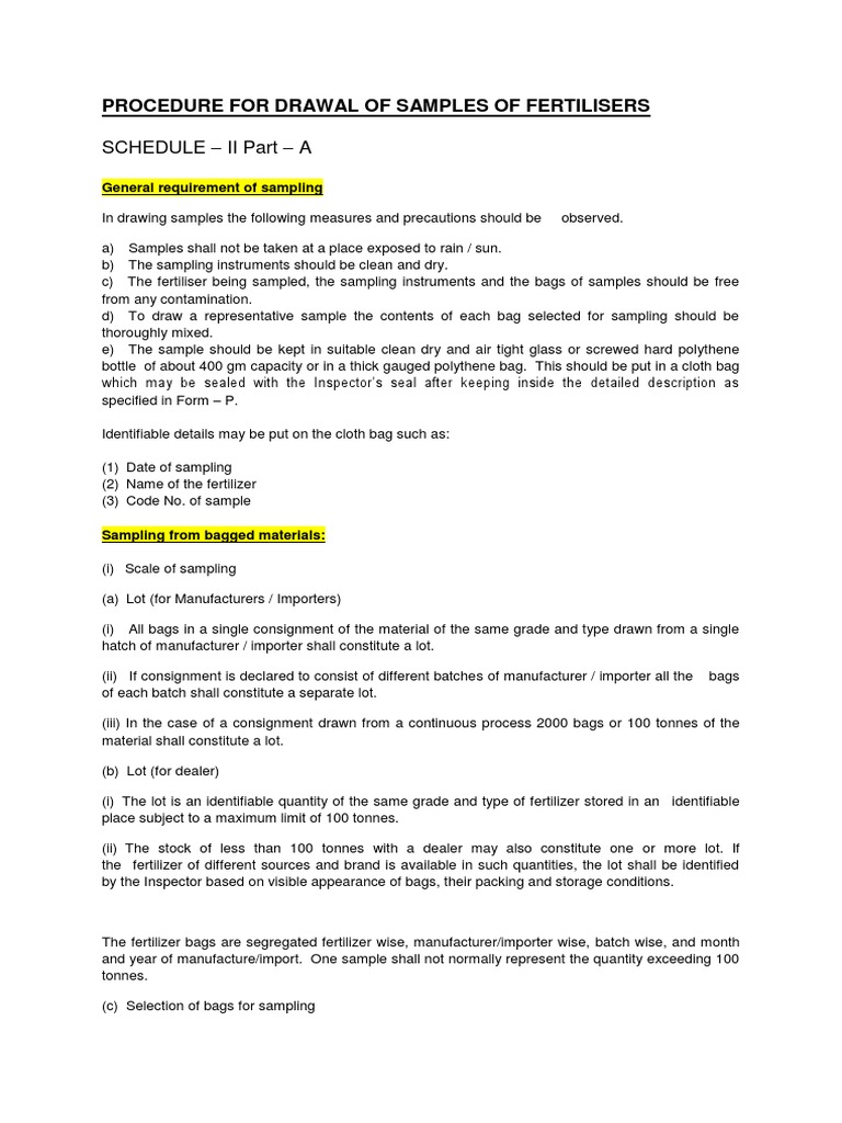 Procedure-for-drawal-of-Fertiliser-Samples-in-India | PDF