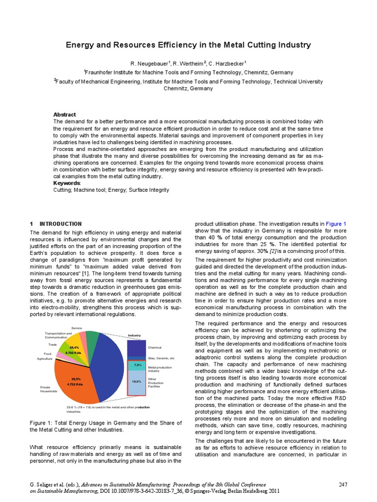 Energy and Resources Efficiency in The Metal Cutting Industry 2 Pages ...
