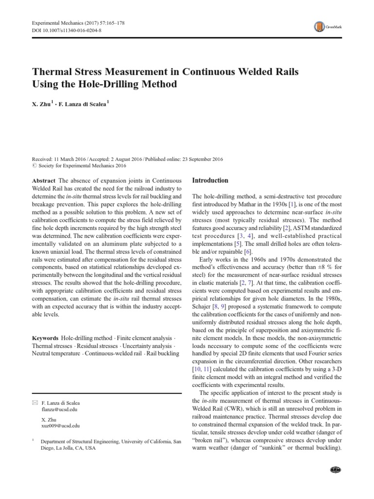 Thermal Stress Measurement in Continuous Welded Rails Using the Hole ...