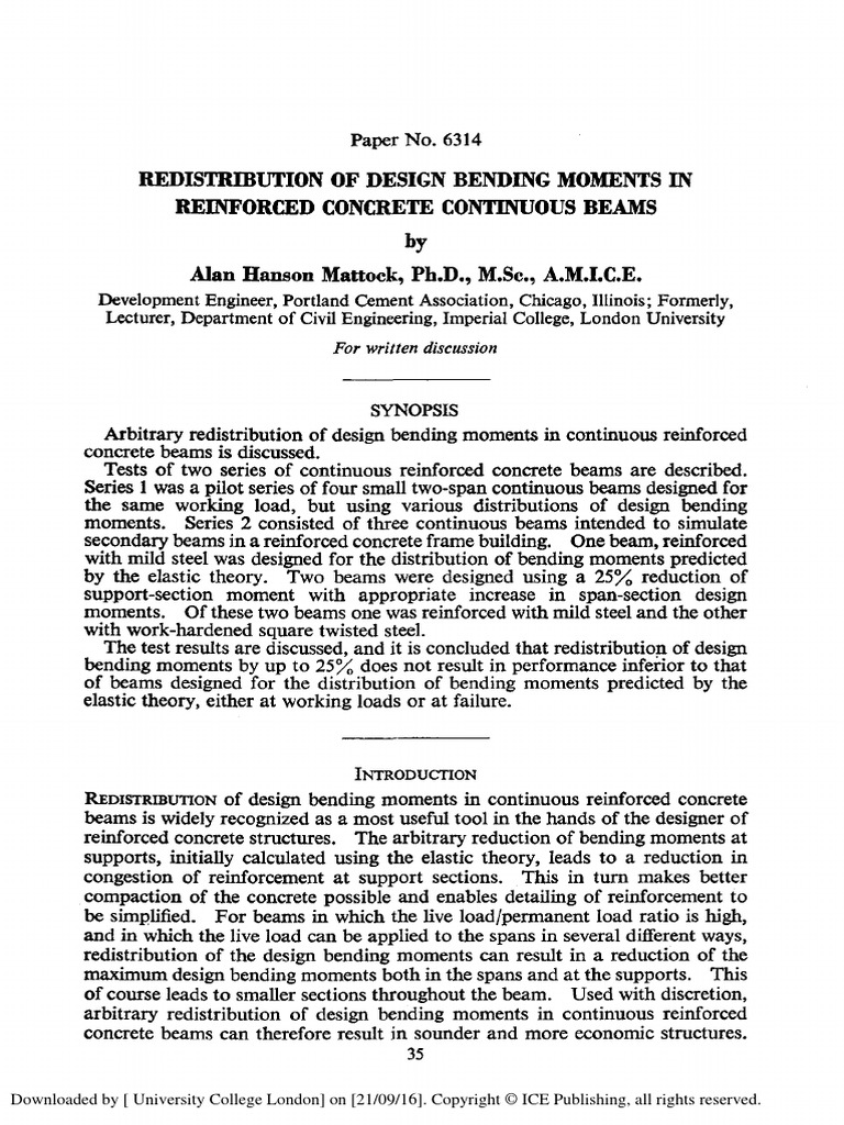 Reinforced Redistribution Of Design Bending Moments In Concrete Beams Pdf Bending Beam