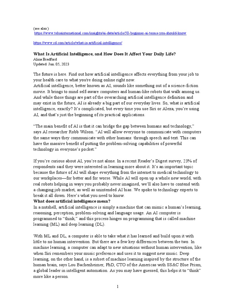 Reader's Digest What Is Artificial Intelligence | PDF