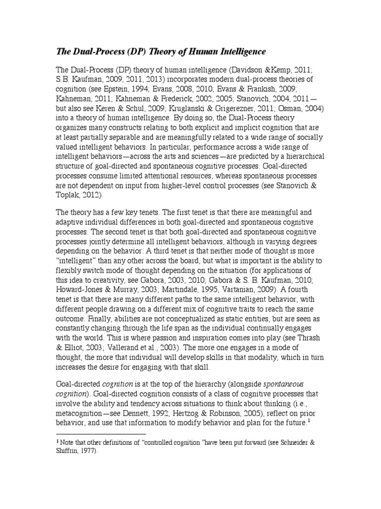 The Dual Process Theory of Human Intelligence | PDF