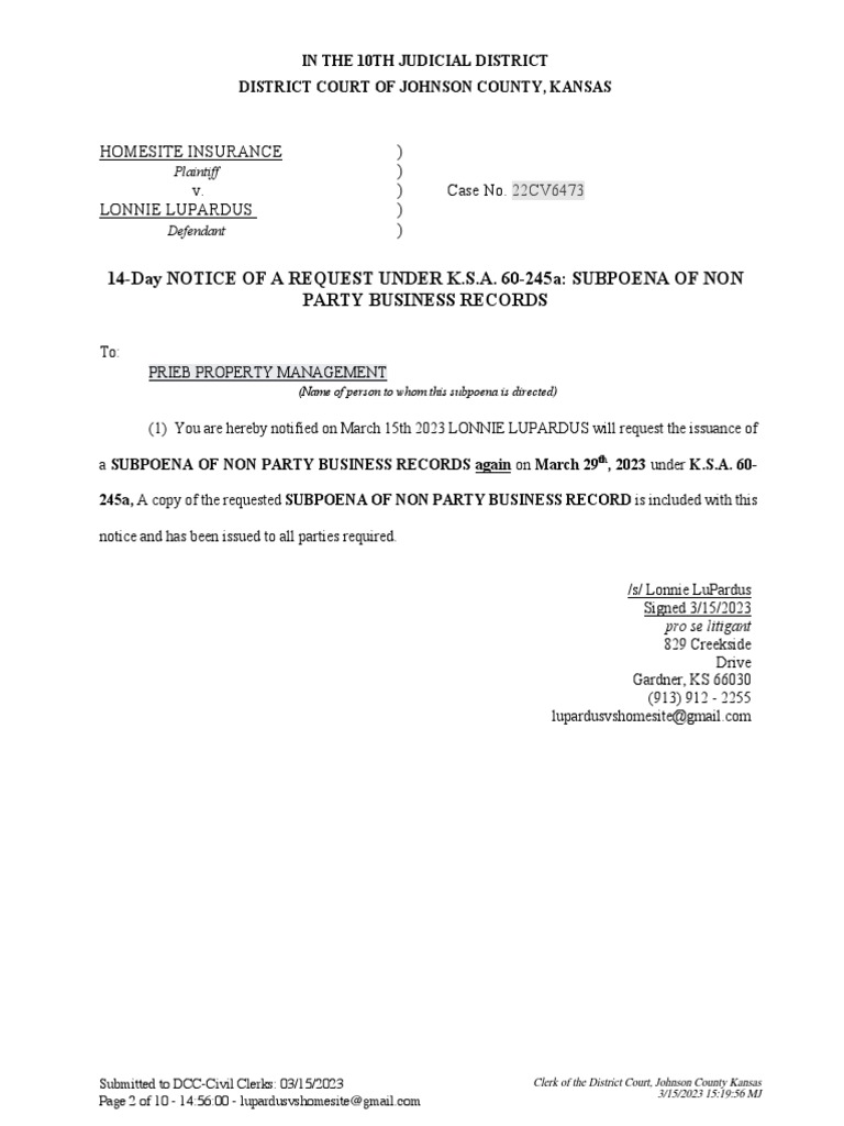 Subpoena Request to Prieb Property Management | PDF | Subpoena | Pro Se ...