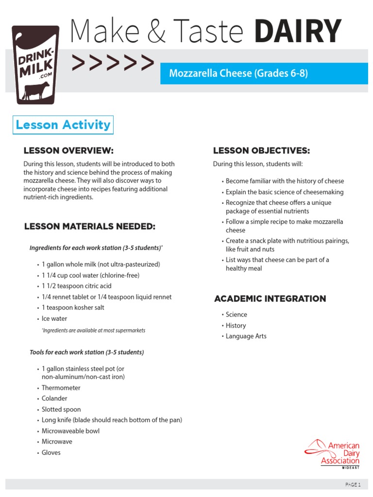 Making Mozzarella Cheese in Class | PDF | Cheesemaking | Cheese