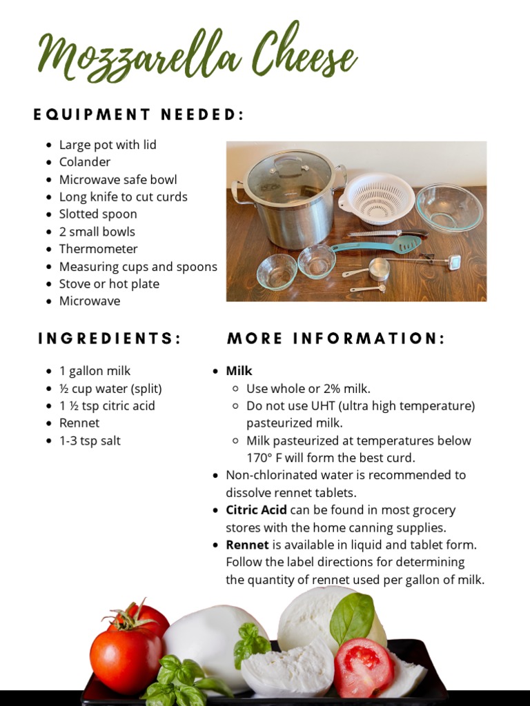 Mozzarella Cheese Recipe | PDF | Milk | Mozzarella