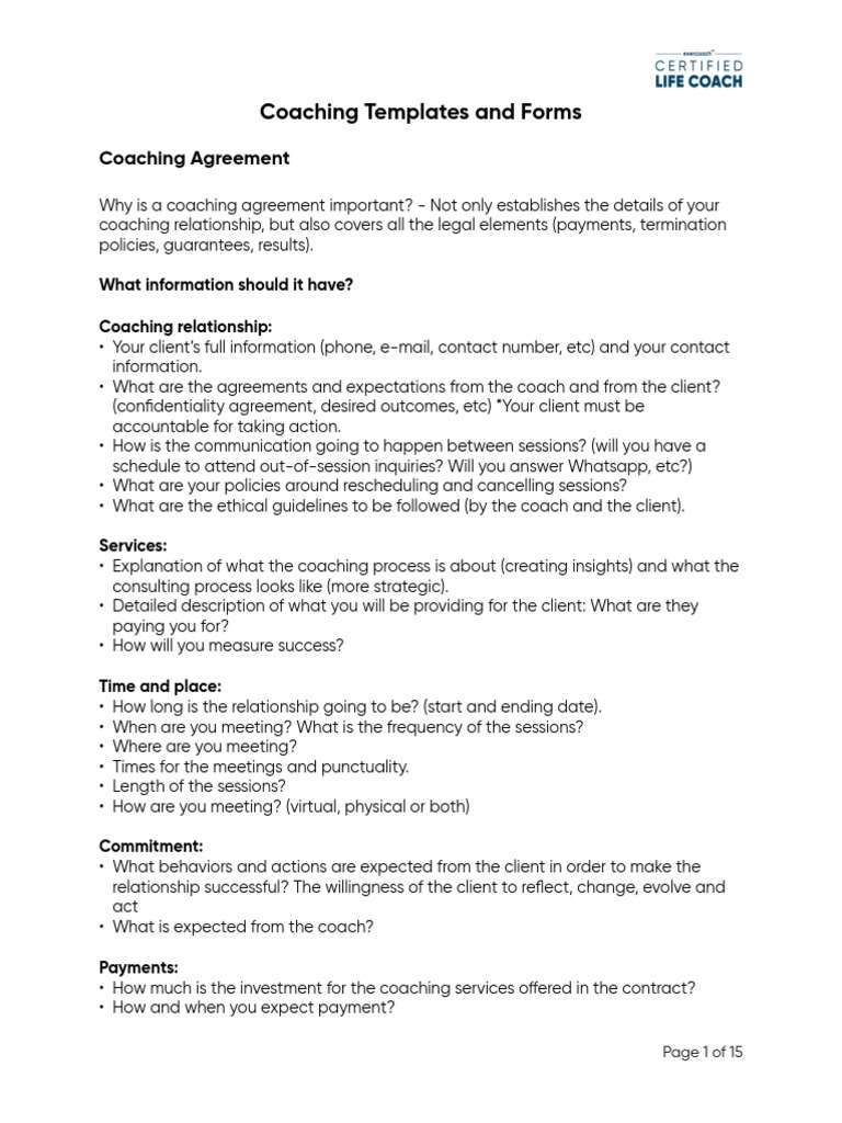 Coaching Agreement and Templates | PDF