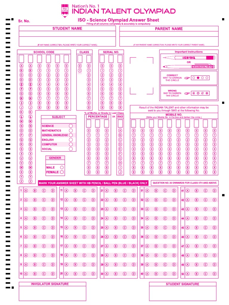 Science Olympiad Answer Sheet | PDF