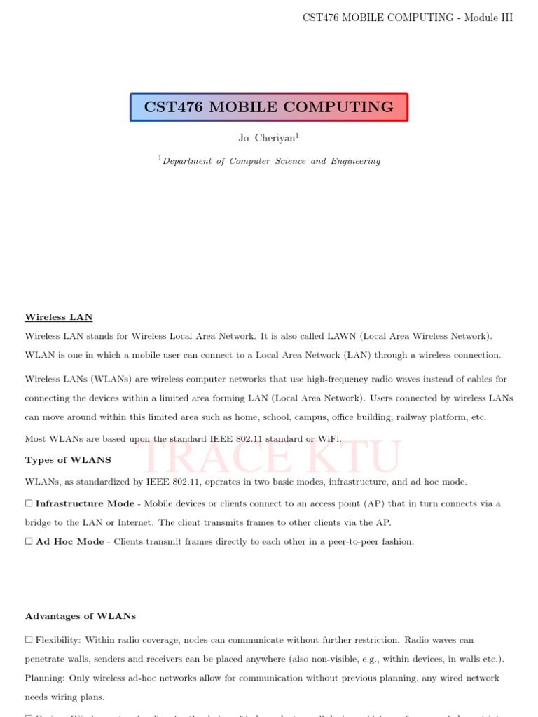 Cst476 Mobile Computing 3 | PDF | Wireless Lan | Ieee 802.11