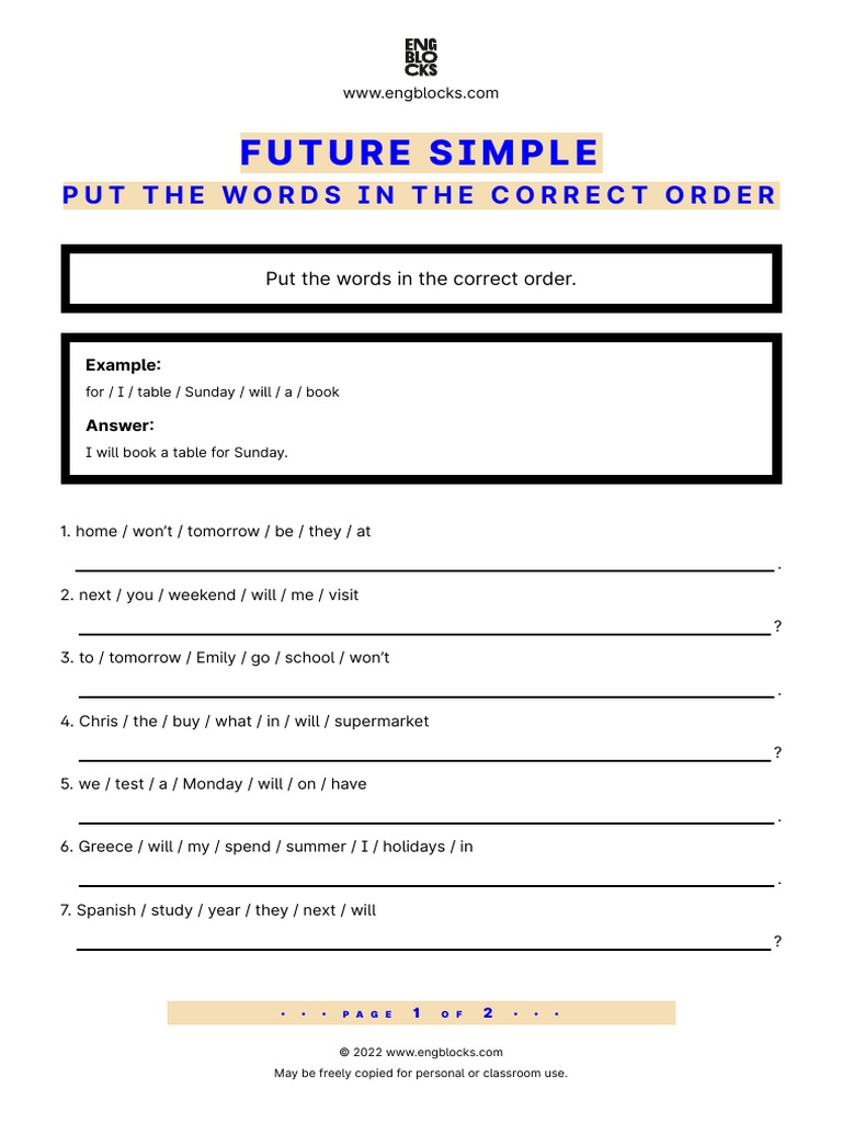 Future Simple Put The Words in The Correct Order | PDF