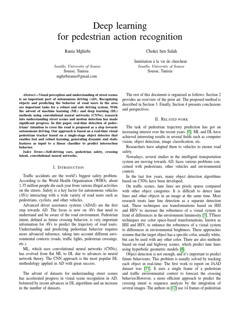 Deep Learning For Pedestrian Action Recognition | PDF