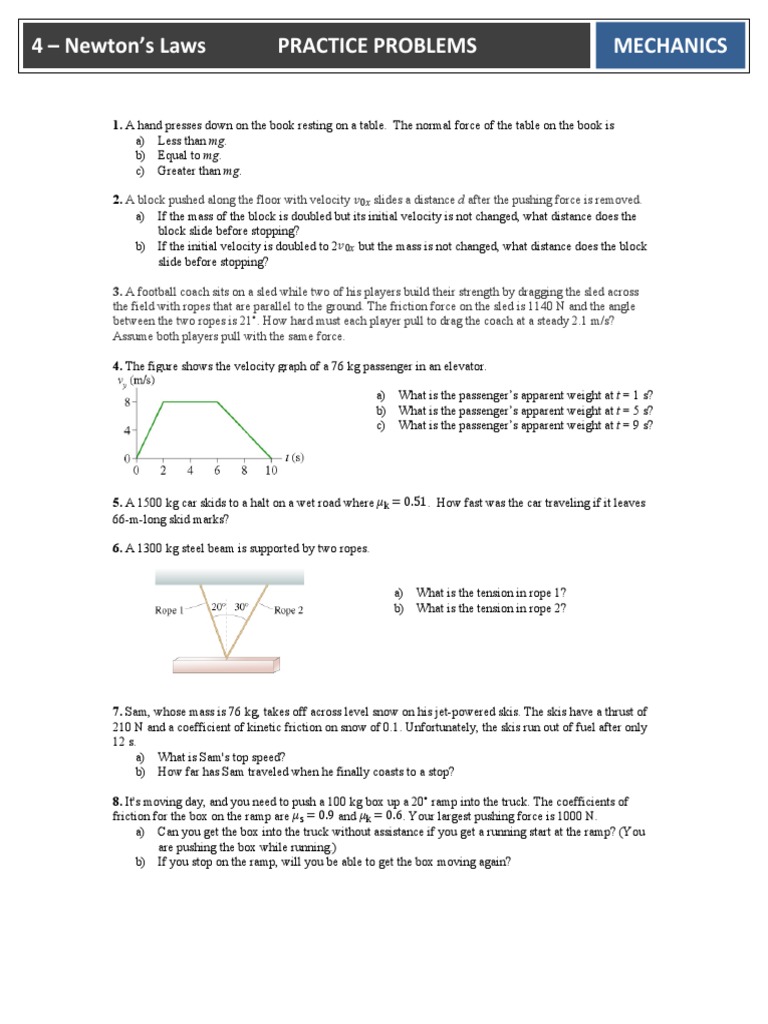 Newtons Laws Practice Problems | PDF | Science & Mathematics