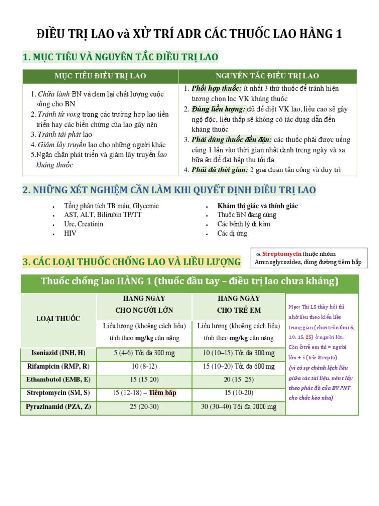 ĐIỀU TRỊ LAO VÀ ADR THUỐC KHÁNG LAO HÀNG 1 (tổng hợp 2 file ĐT và file ...